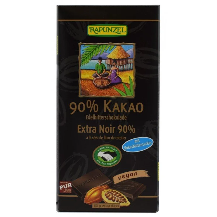 ΣΟΚΟΛΑΤΑ ΜΑΥΡΗ 90% ΚΑΚΑΟ ΜΕ ΖΑΧΑΡΗ ΚΑΡΥΔΑΣ 80g